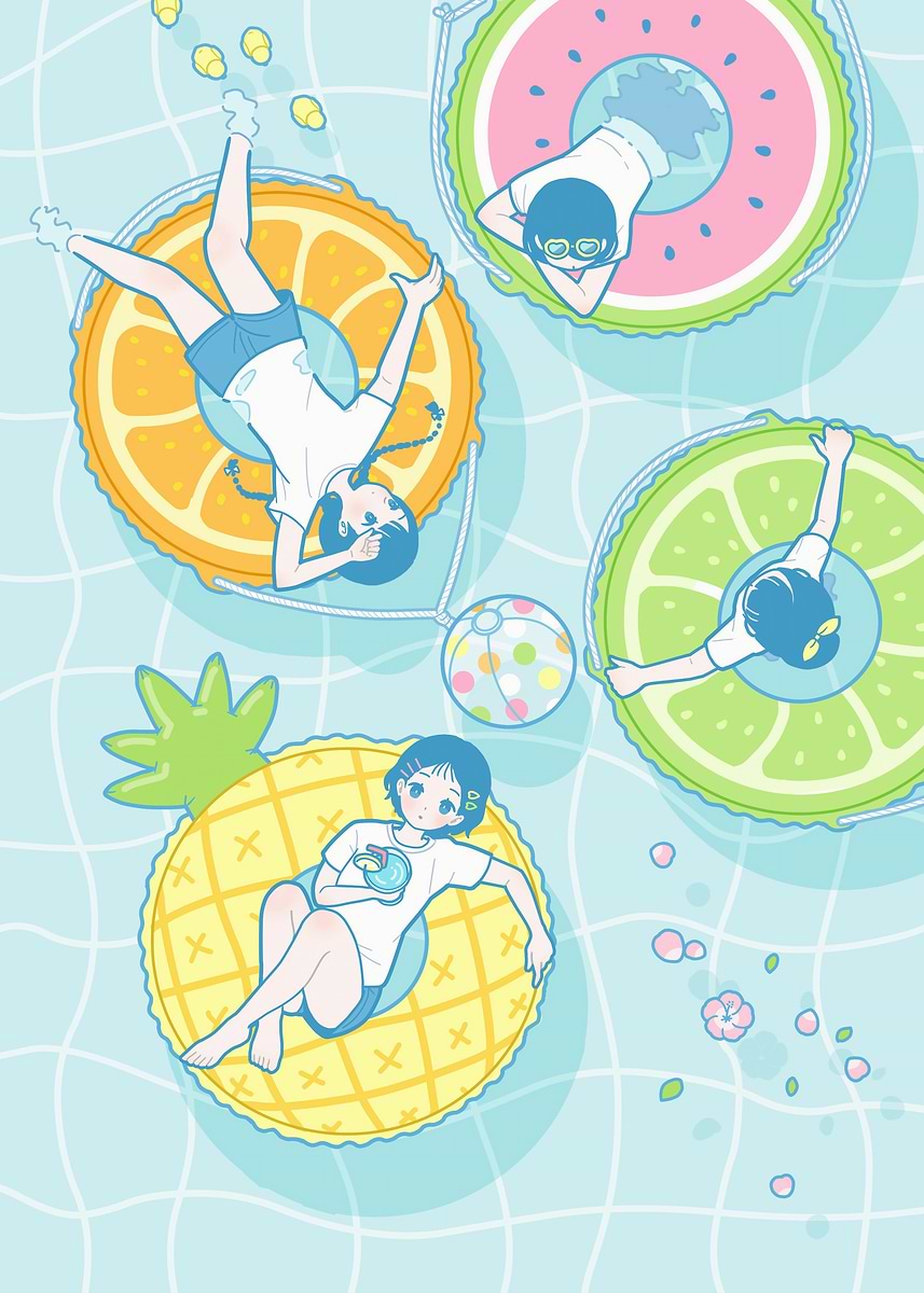 'Summer Pool Party with Fruit Floats' Poster, picture, metal print ...