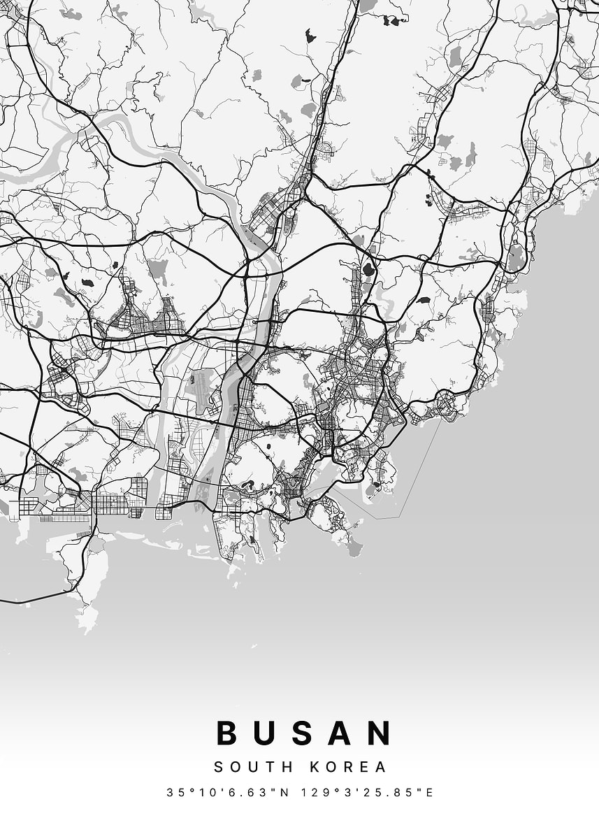 'Busan, South Korea Map Art' Poster, picture, metal print, paint by ...