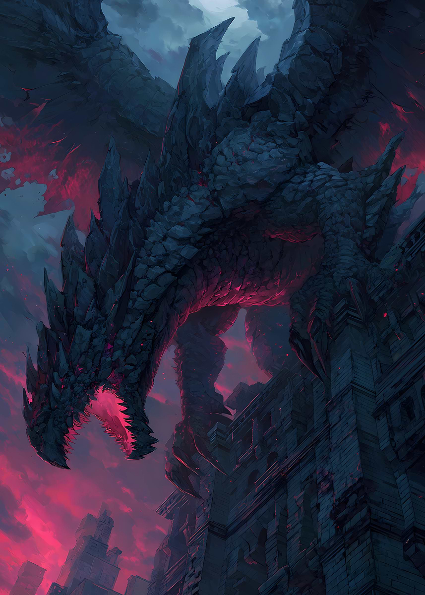 'Dragon Perched on Ancient Ruins' Poster, picture, metal print, paint ...