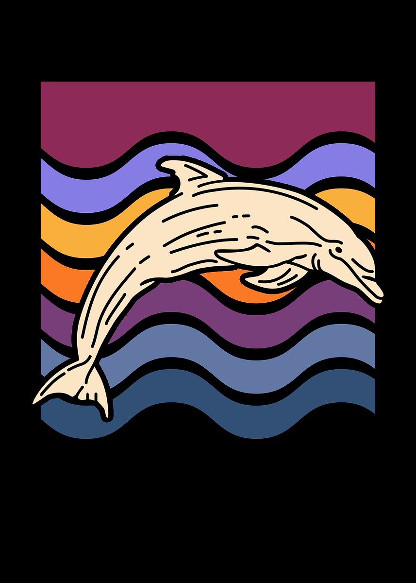 'Dolphin Illustration with Wavy Background' Poster, picture, metal ...