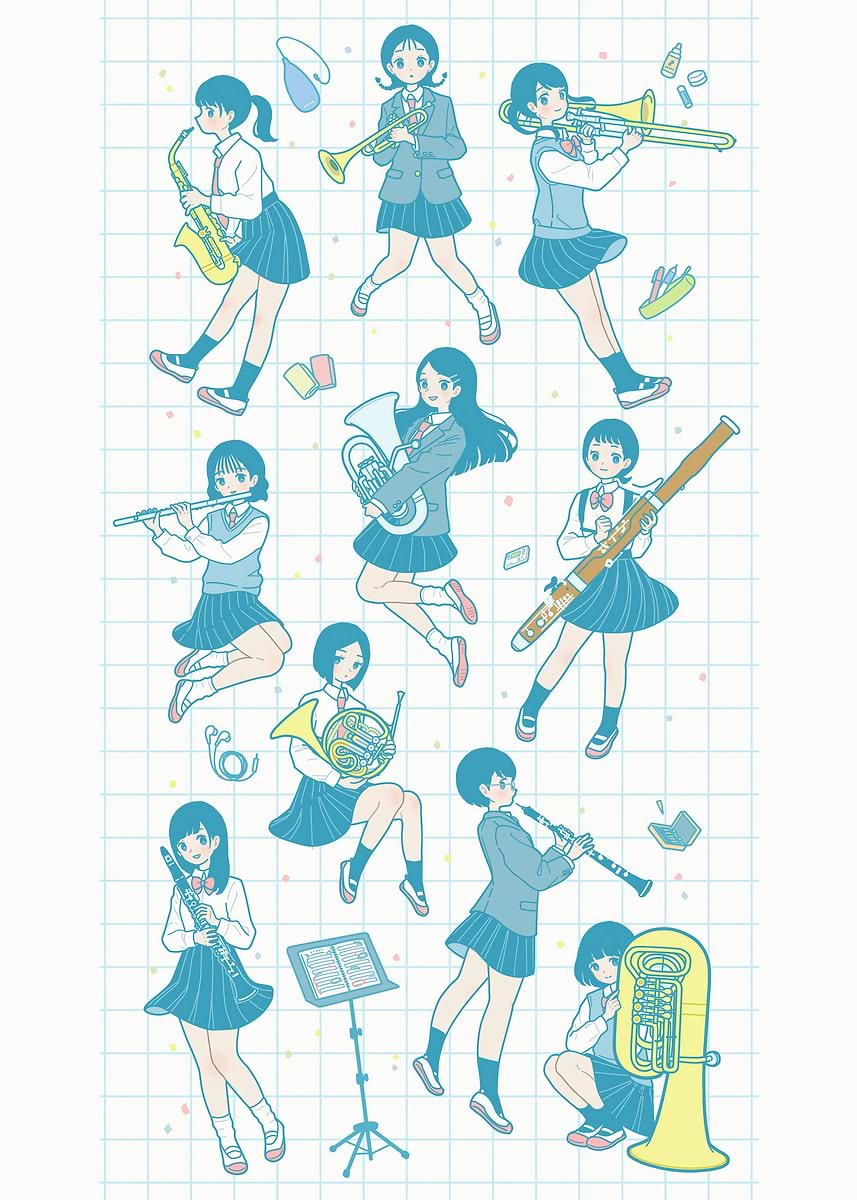 'Anime Girls Playing Musical Instruments' Poster, picture, metal print ...