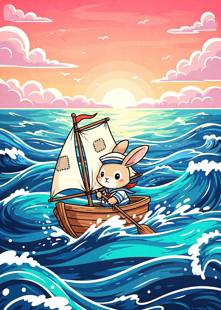 'Sailor Bunny Sea' Poster, picture, metal print, paint by Lacy Garcia ...