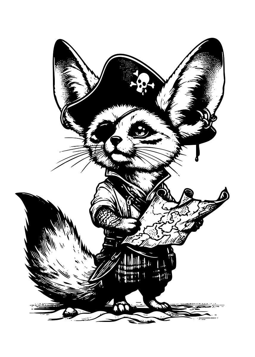 'Fennec Fox Pirate with Treasure Map' Poster, picture, metal print ...