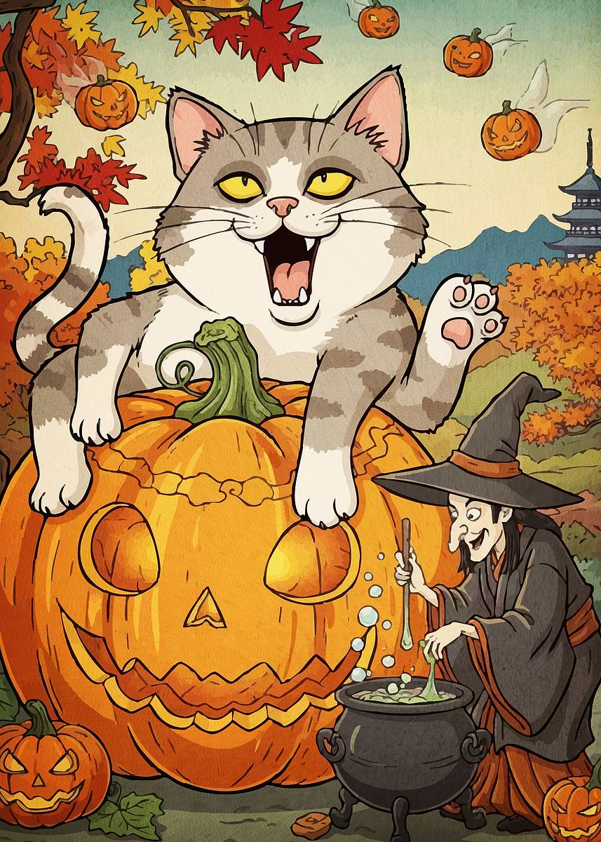 'Halloween Cat Witch' Poster, picture, metal print, paint by Booker ...