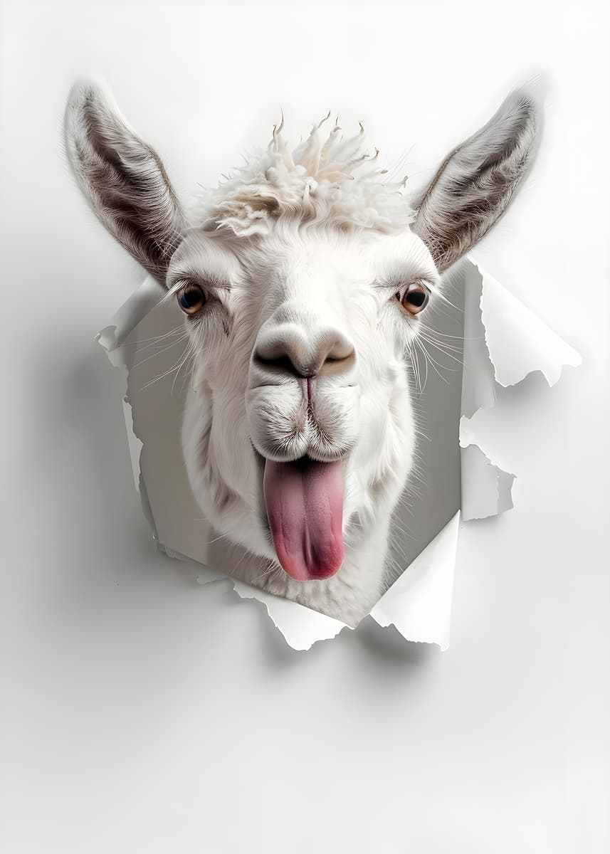 'Funny Alpaca Bursting Through Paper' Poster, picture, metal print ...