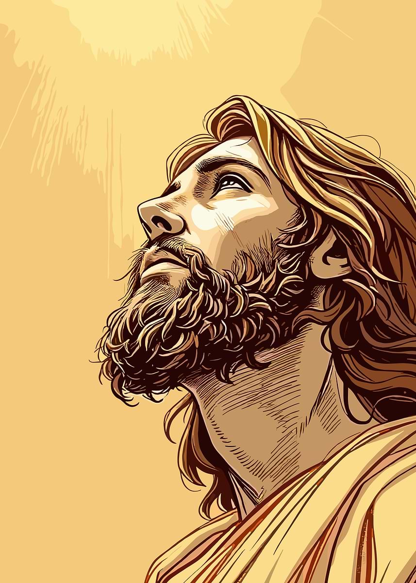 'Jesus Christ looking up, digital art' Poster, picture, metal print ...