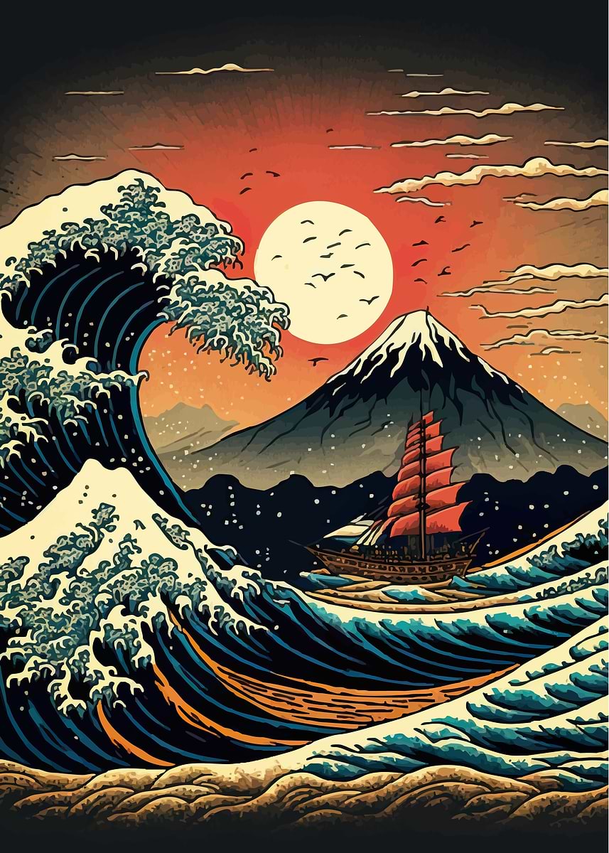 'Japanese Wave Shi Mountain' Poster, picture, metal print, paint by ...
