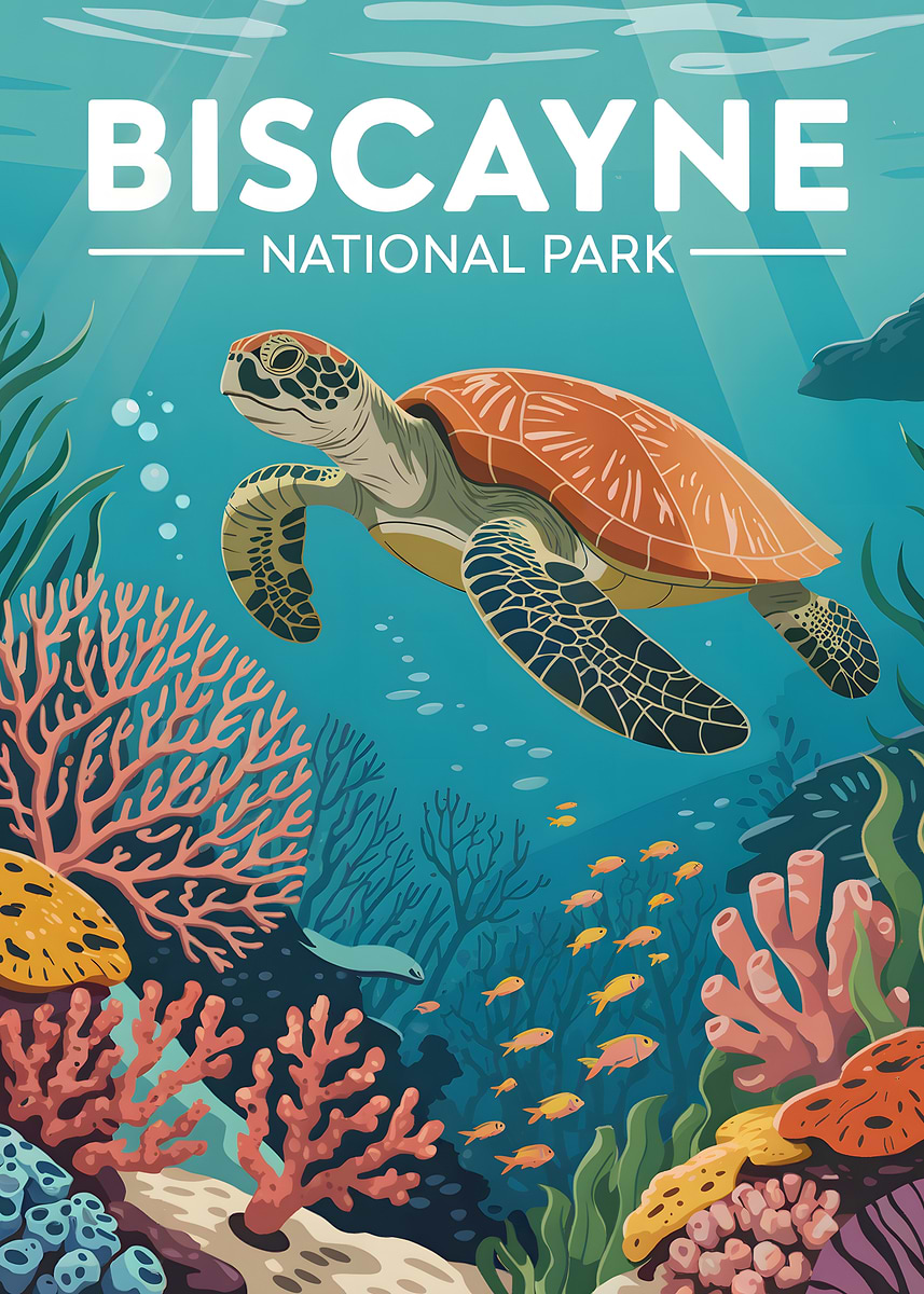 'Biscayne National Park Turtle Illustration' Poster, picture, metal ...