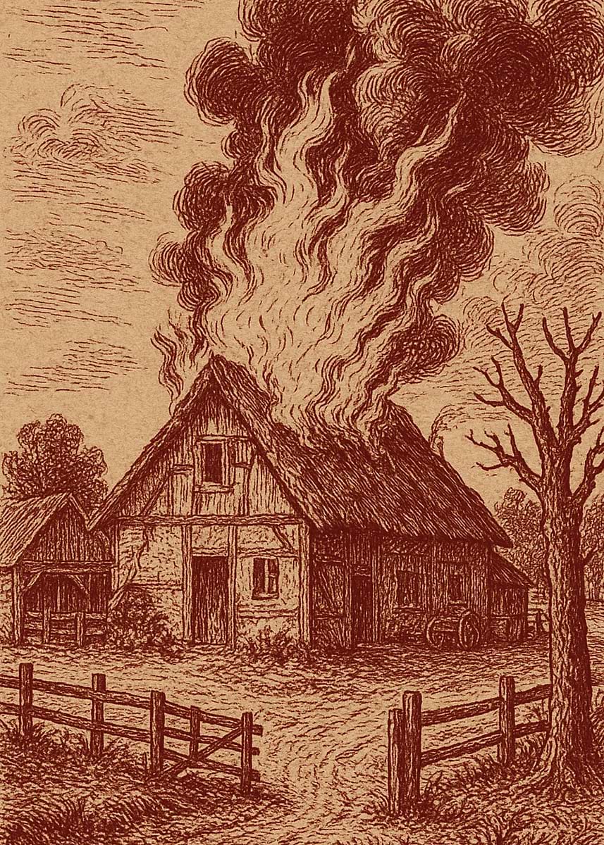 'Burning House Etching' Poster, picture, metal print, paint by SteelInk ...