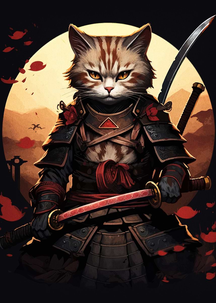 'Samurai Cat Warrior' Poster, picture, metal print, paint by Raheel ...