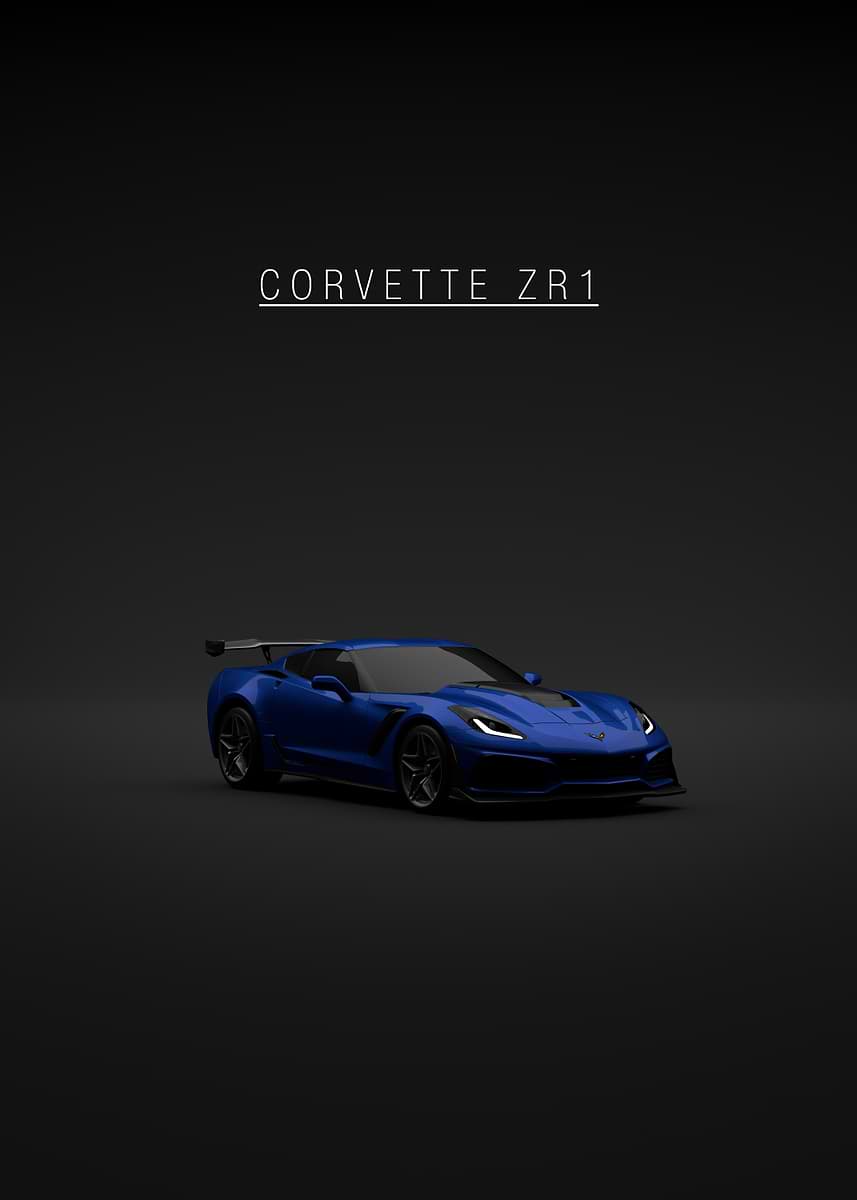 'Blue Corvette ZR1 on Black Background' Poster, picture, metal print ...