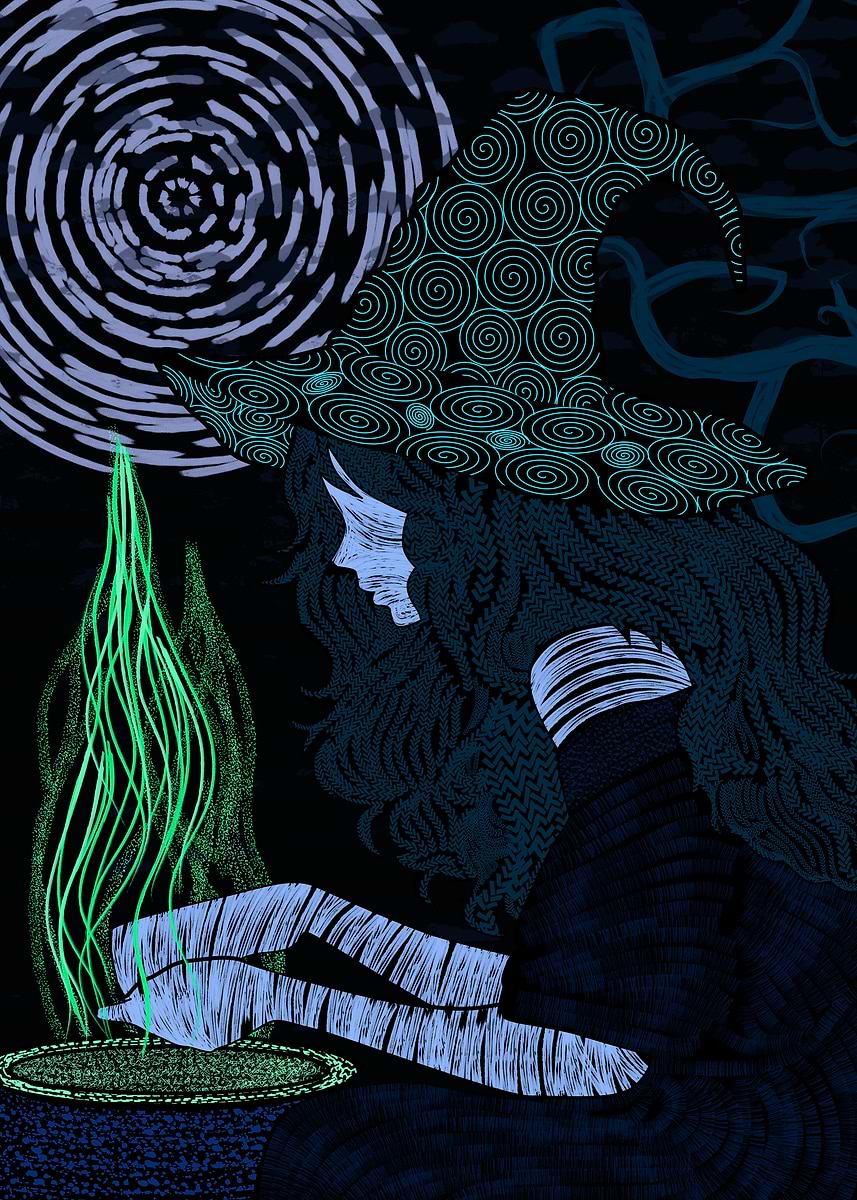 'Witch Brewing Potion in Dark Setting' Poster, picture, metal print ...