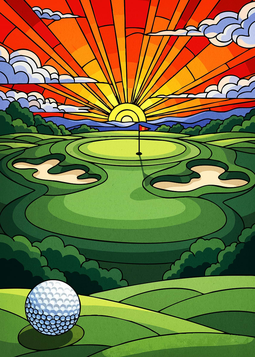 'Golf Course Sunset ' Poster, picture, metal print, paint by Jasper ...
