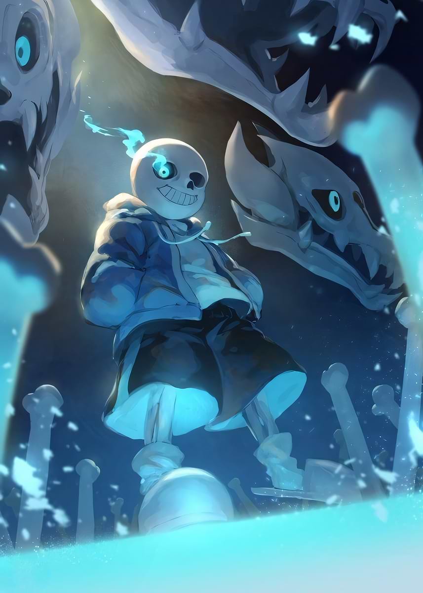 Sans From Undertale With Gaster Blasters Poster Picture Metal Print