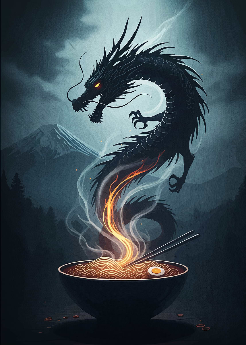 'Dragon Ramen Bowl Fantasy ' Poster, picture, metal print, paint by ...