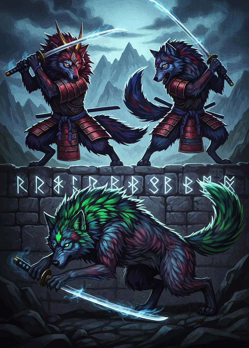 'Samurai Wolves with Swords ' Poster, picture, metal print, paint by ...