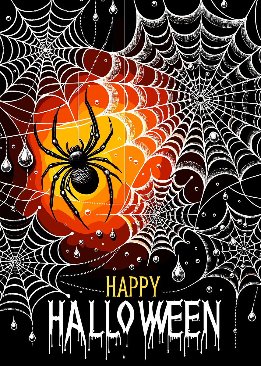 'Happy Halloween Spider Web Illustration' Poster, picture, metal print ...