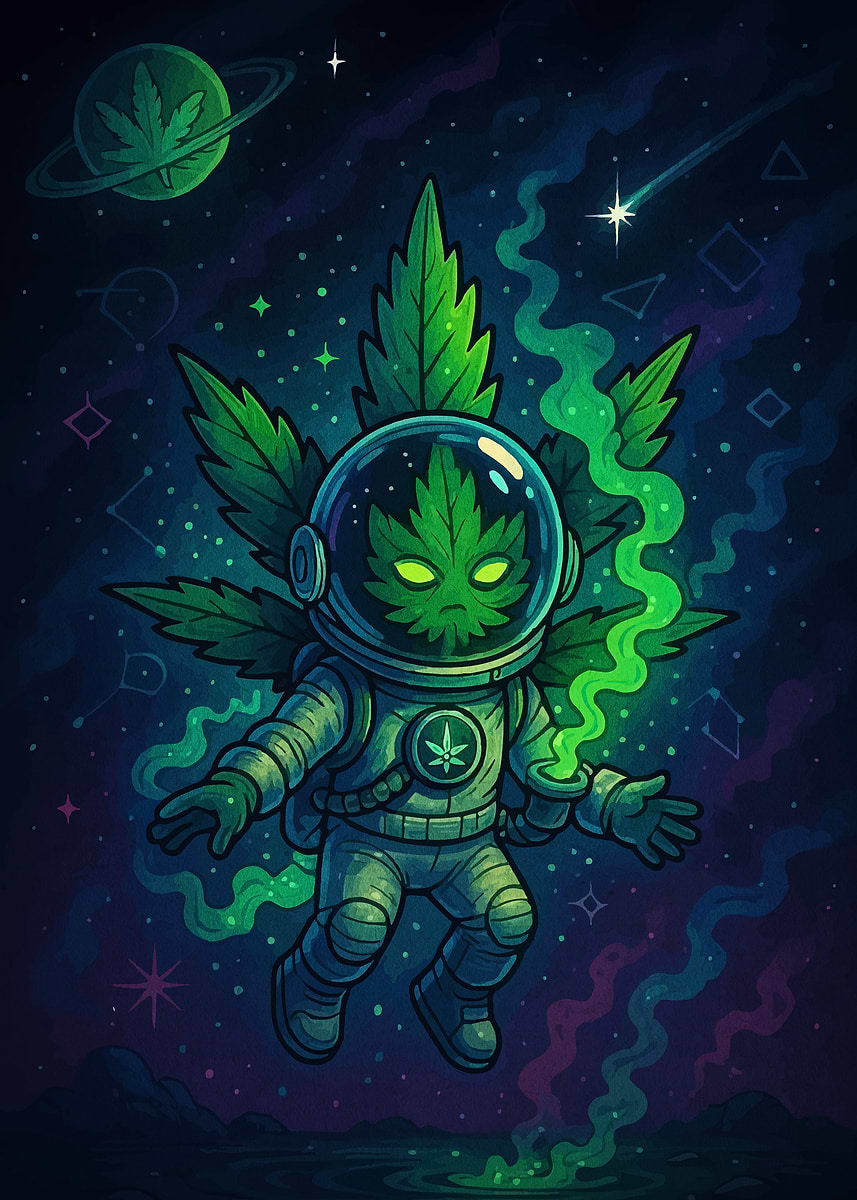 'Astronaut with Marijuana Leaf in Space' Poster, picture, metal print ...