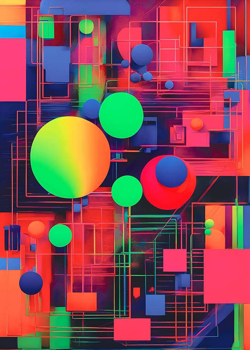 'Neon geometric.' Poster, picture, metal print, paint by Javier Flores ...