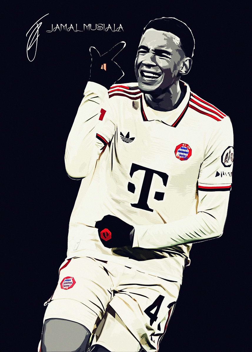 'Jamal Musiala Illustration' Poster, picture, metal print, paint by ...