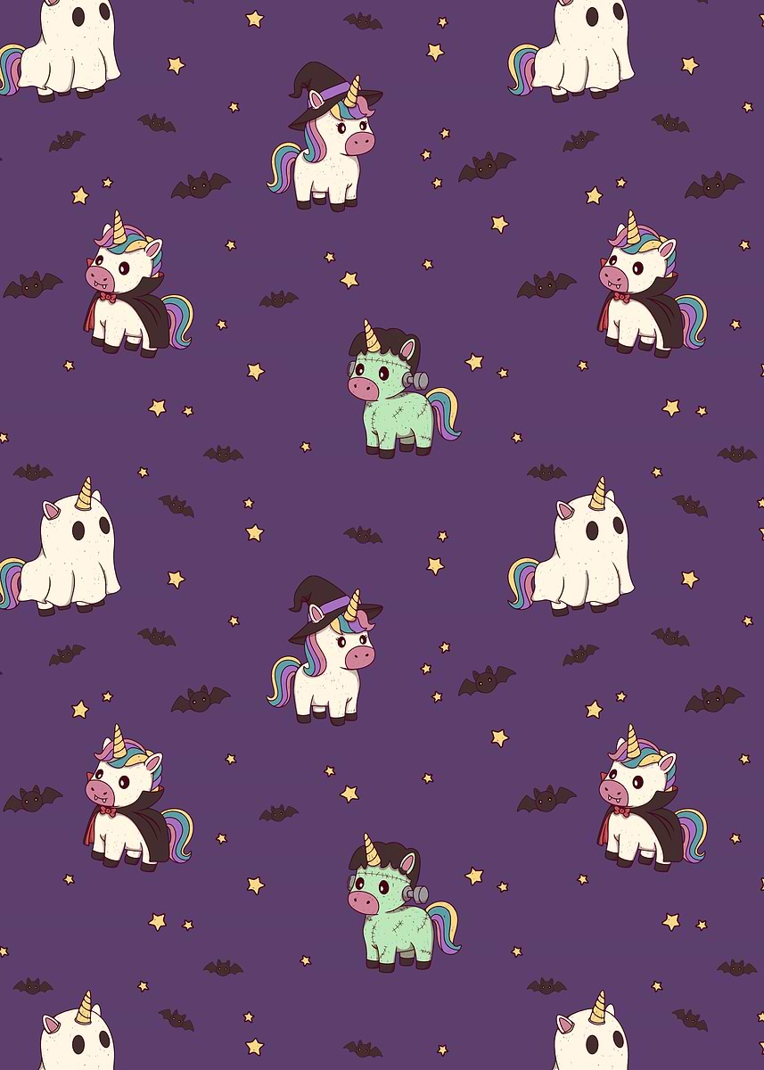 'Halloween Unicorn Party Pattern' Poster, picture, metal print, paint ...