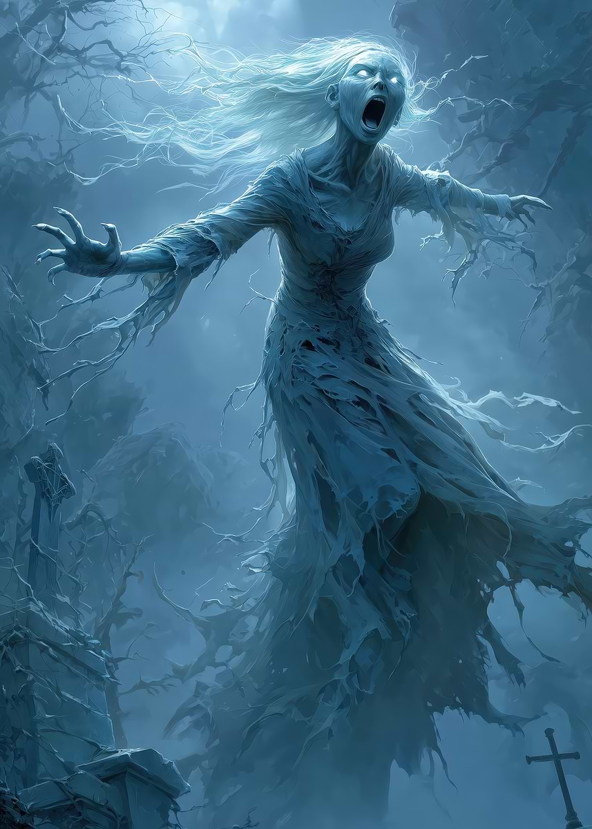 'Ghostly Woman in Cemetery' Poster, picture, metal print, paint by ...