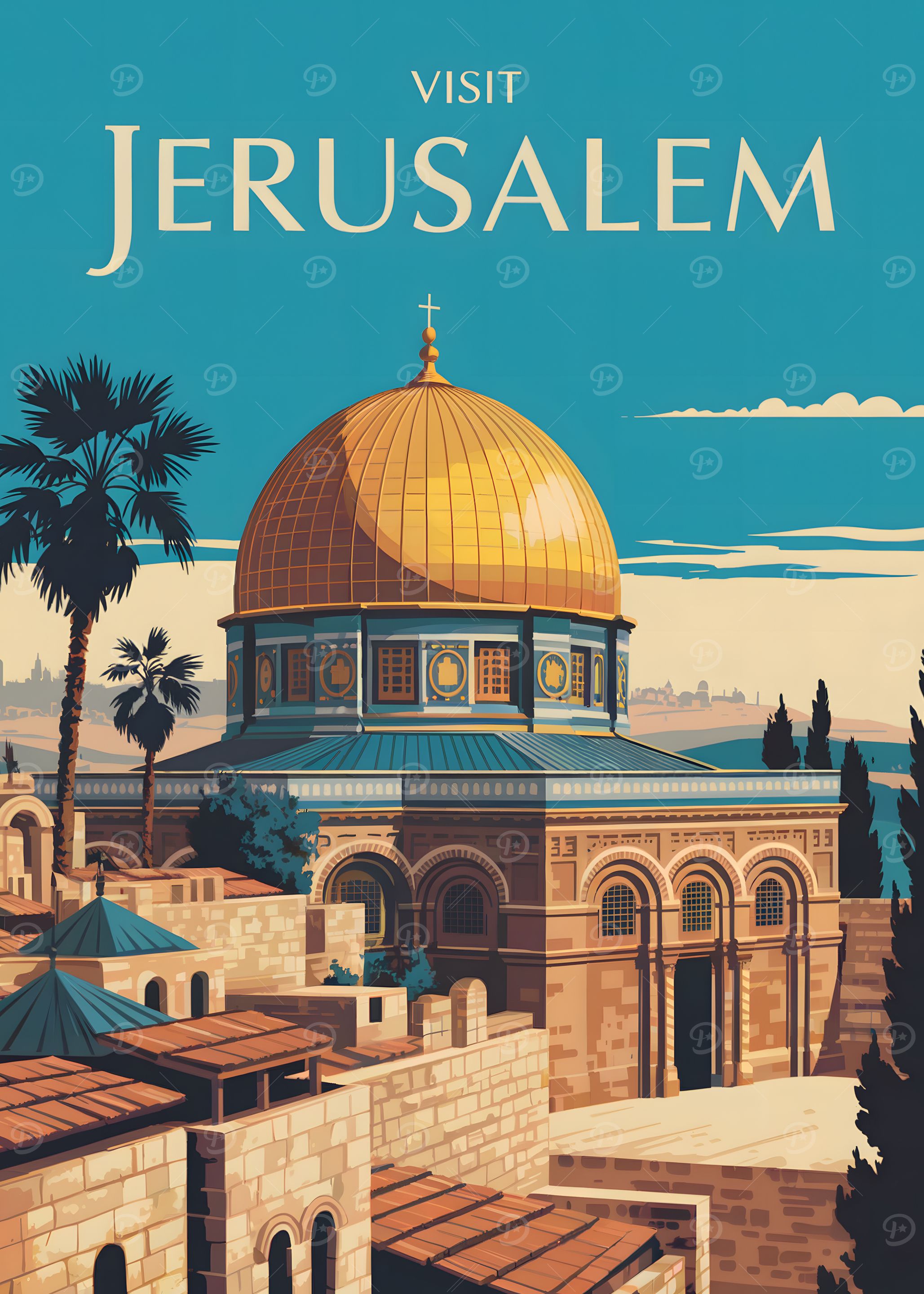 'Visit Jerusalem Travel Poster Art' Poster, picture, metal print, paint ...