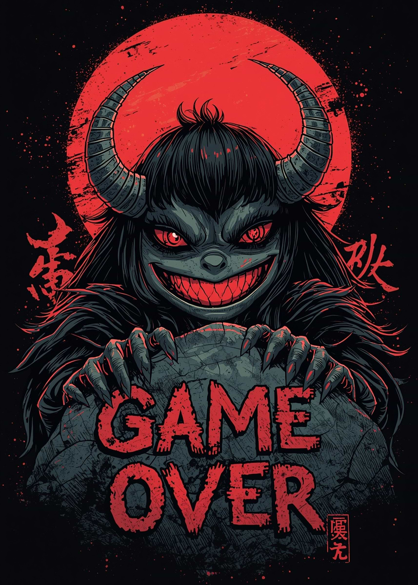 'Game Over Demon with Red Moon' Poster, picture, metal print, paint by ...