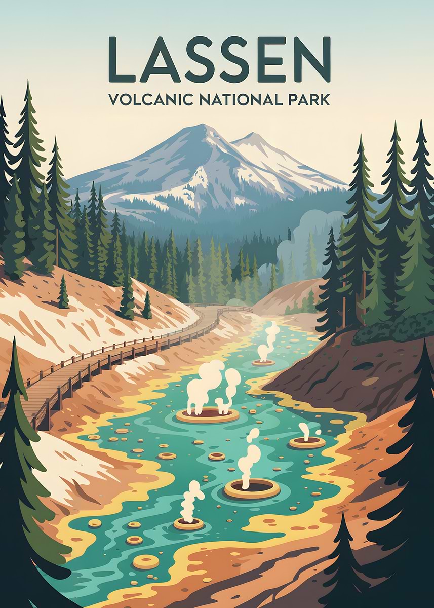 'Lassen Volcanic National Park Illustration' Poster, picture, metal ...