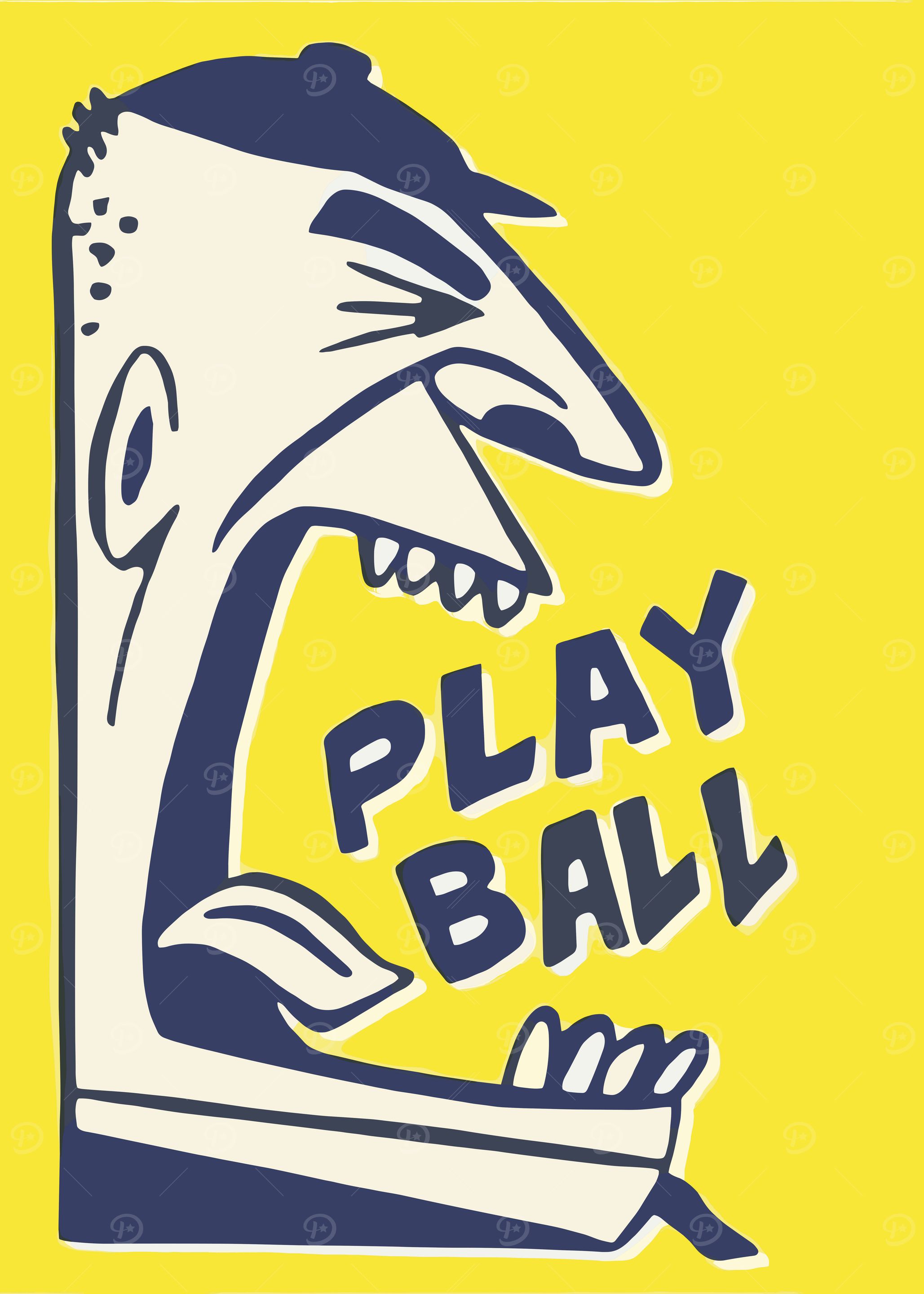 'Play Ball Illustration with Shouting Man' Poster, picture, metal print ...