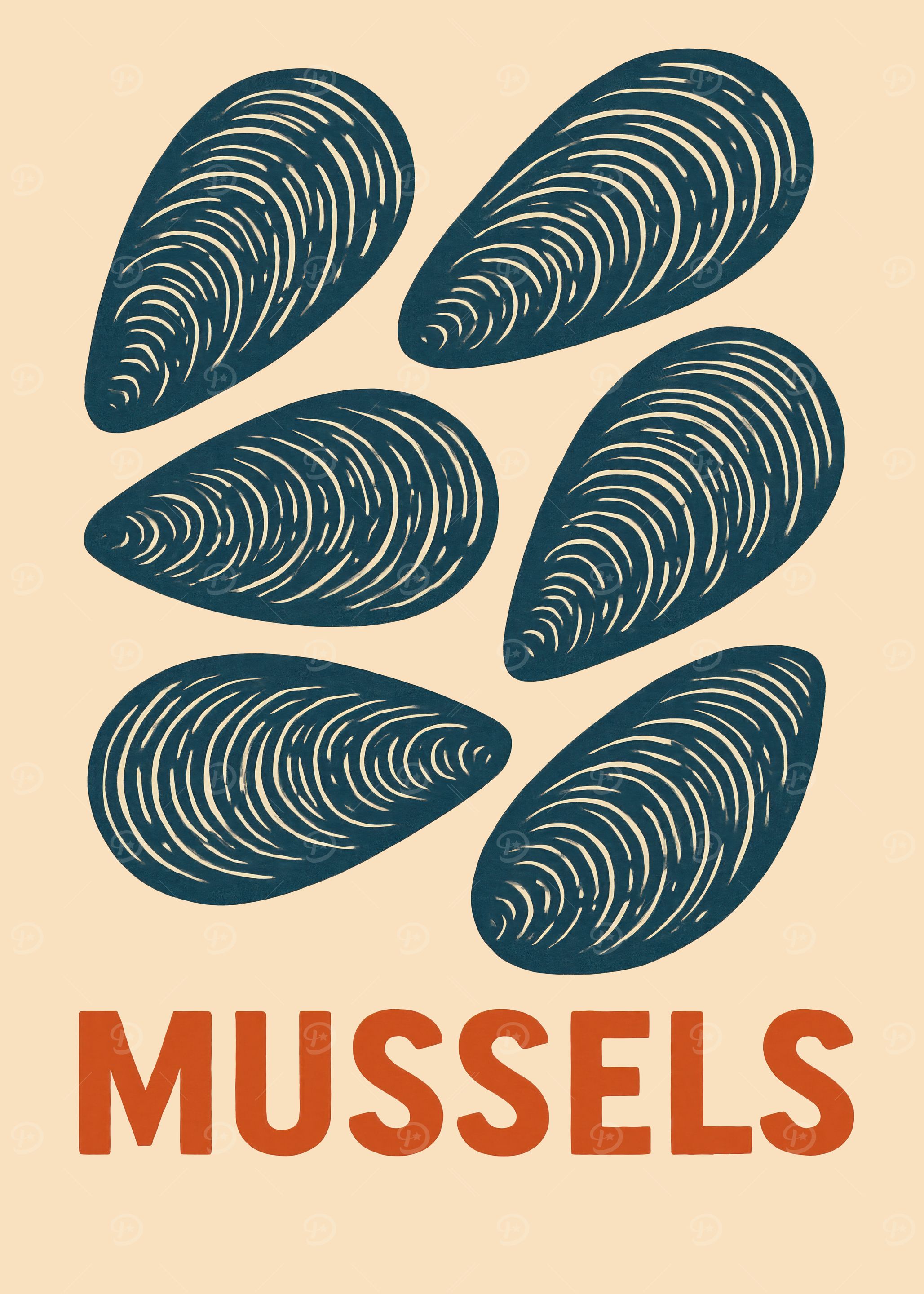 'Mussels Mid Century Kitchen' Poster, picture, metal print, paint by ...