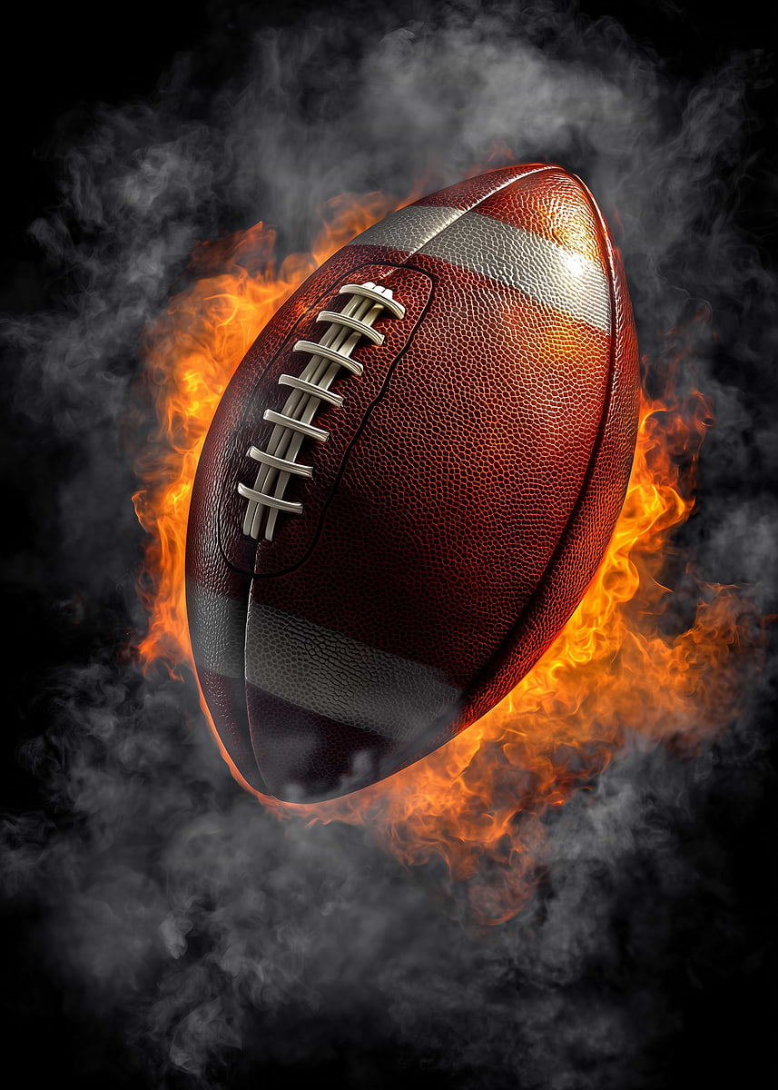 'Football on Fire and Smoke' Poster, picture, metal print, paint by ...