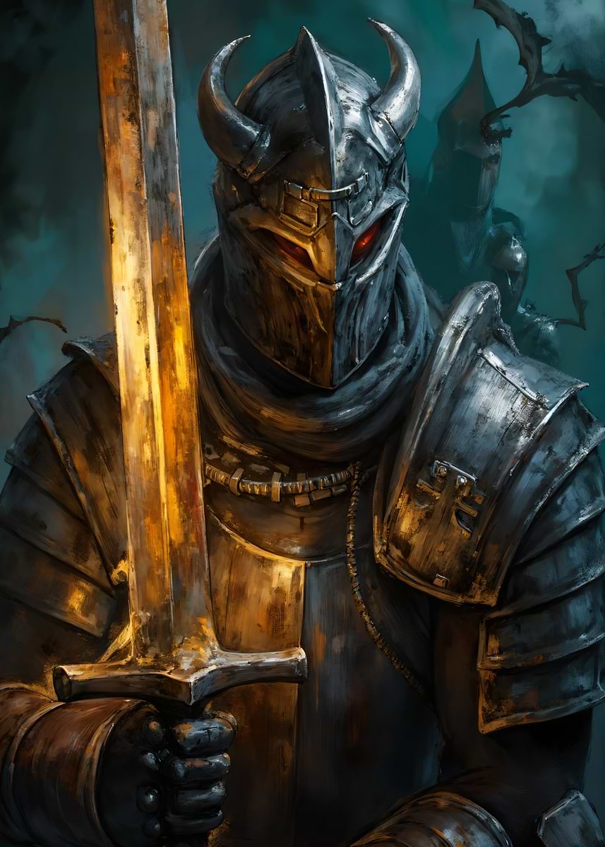 'Dark Knight with Sword Illustration' Poster, picture, metal print ...