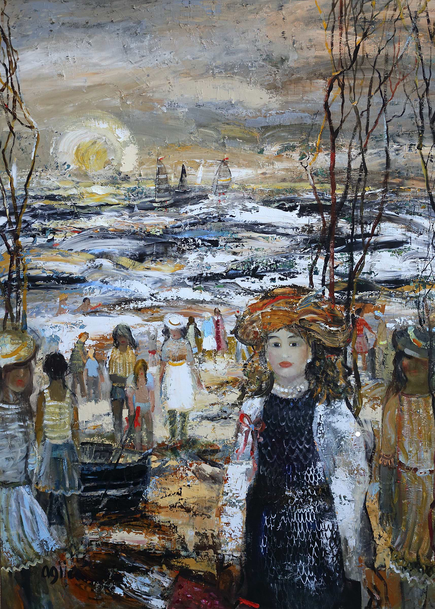 'Impressionistic Beach Scene with Figures' Poster, picture, metal print ...