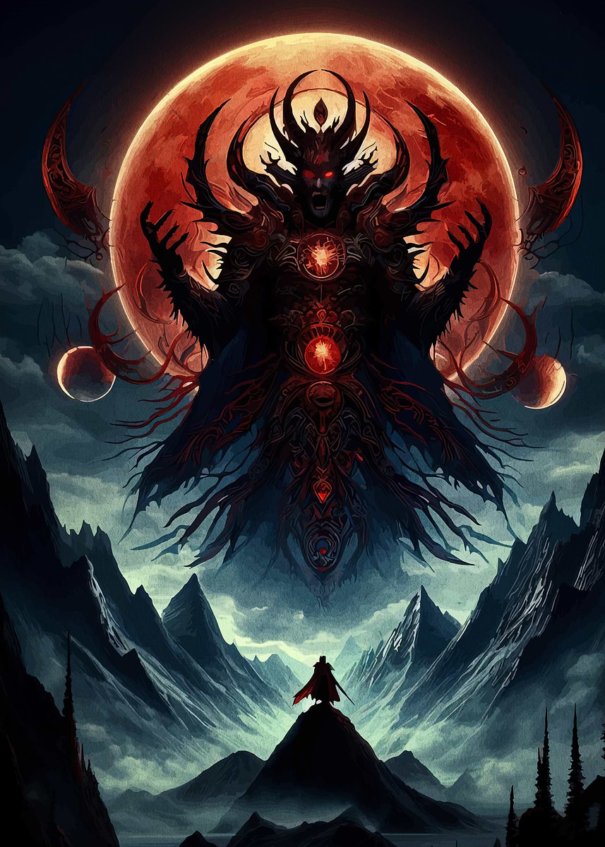 'Fantasy Warrior Confronts Demonic Entity' Poster, picture, metal print ...