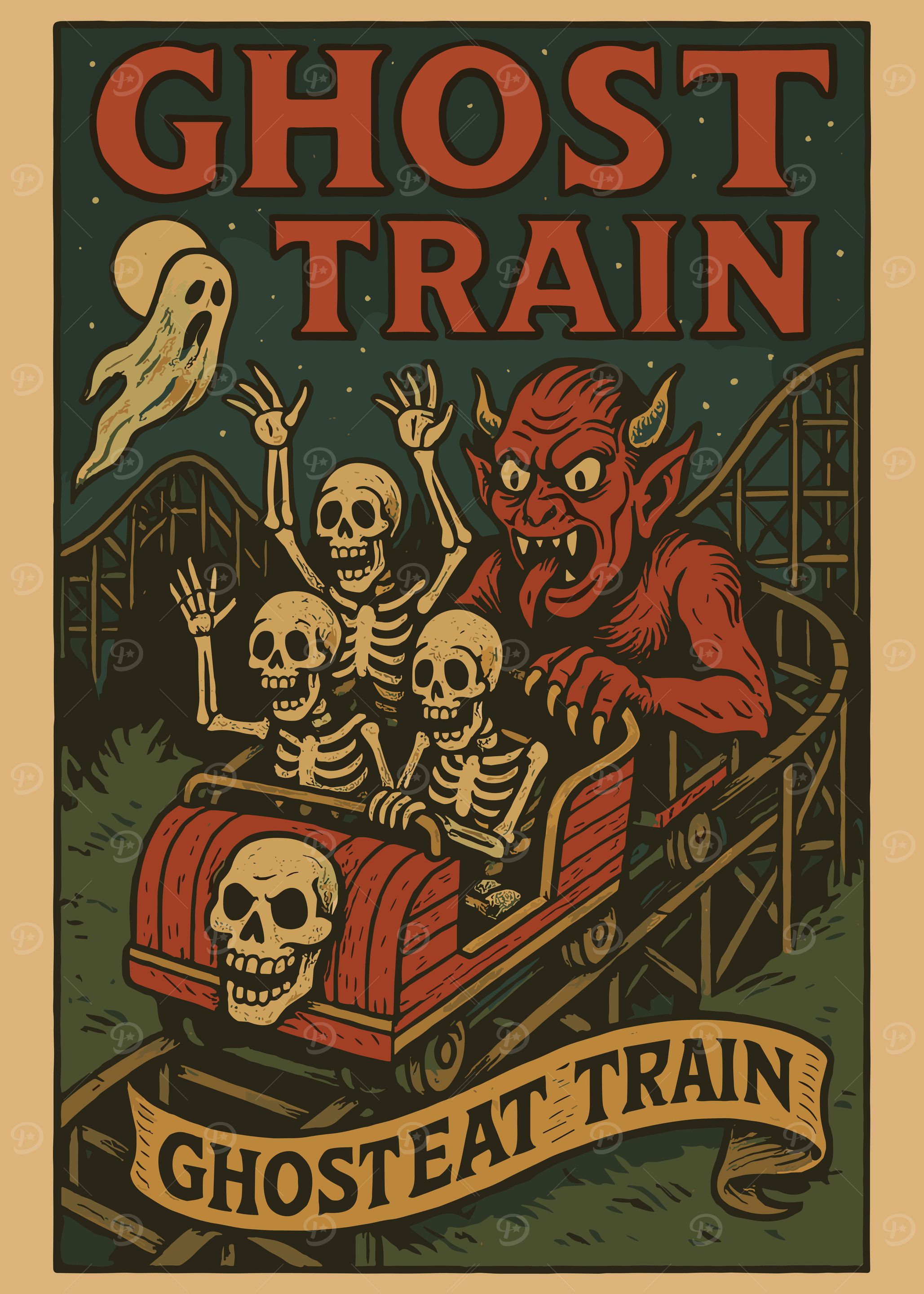 'Ghost Train Ride with Skeletons and Devil' Poster, picture, metal ...