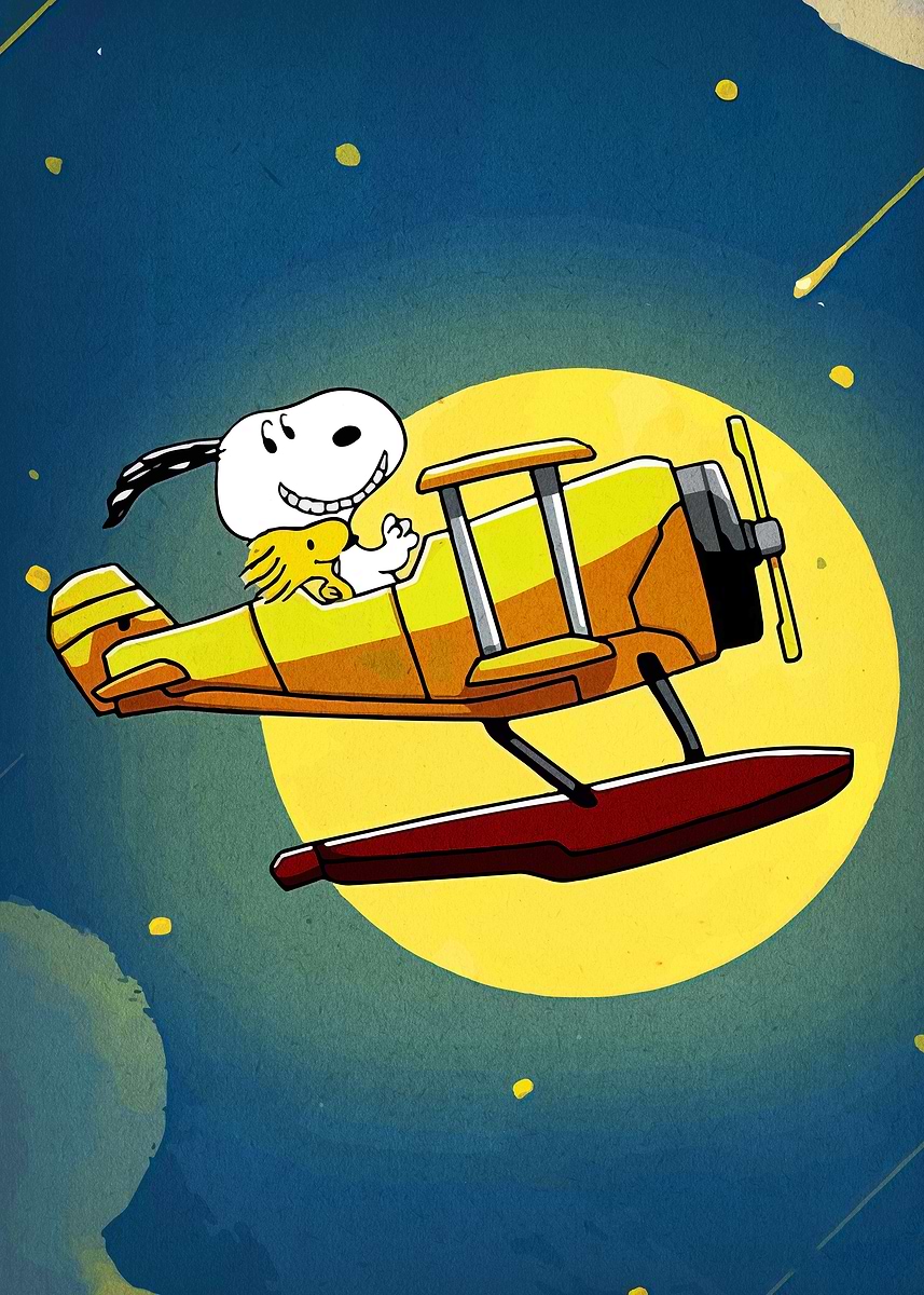 'Snoopy Flying Plane with Woodstock' Poster, picture, metal print ...