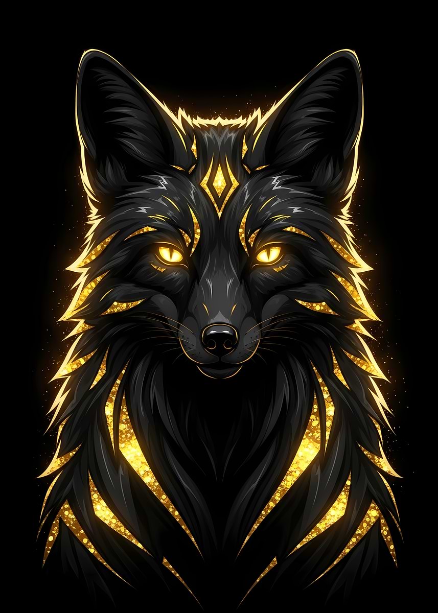'Black and Gold Fox Portrait' Poster, picture, metal print, paint by ...