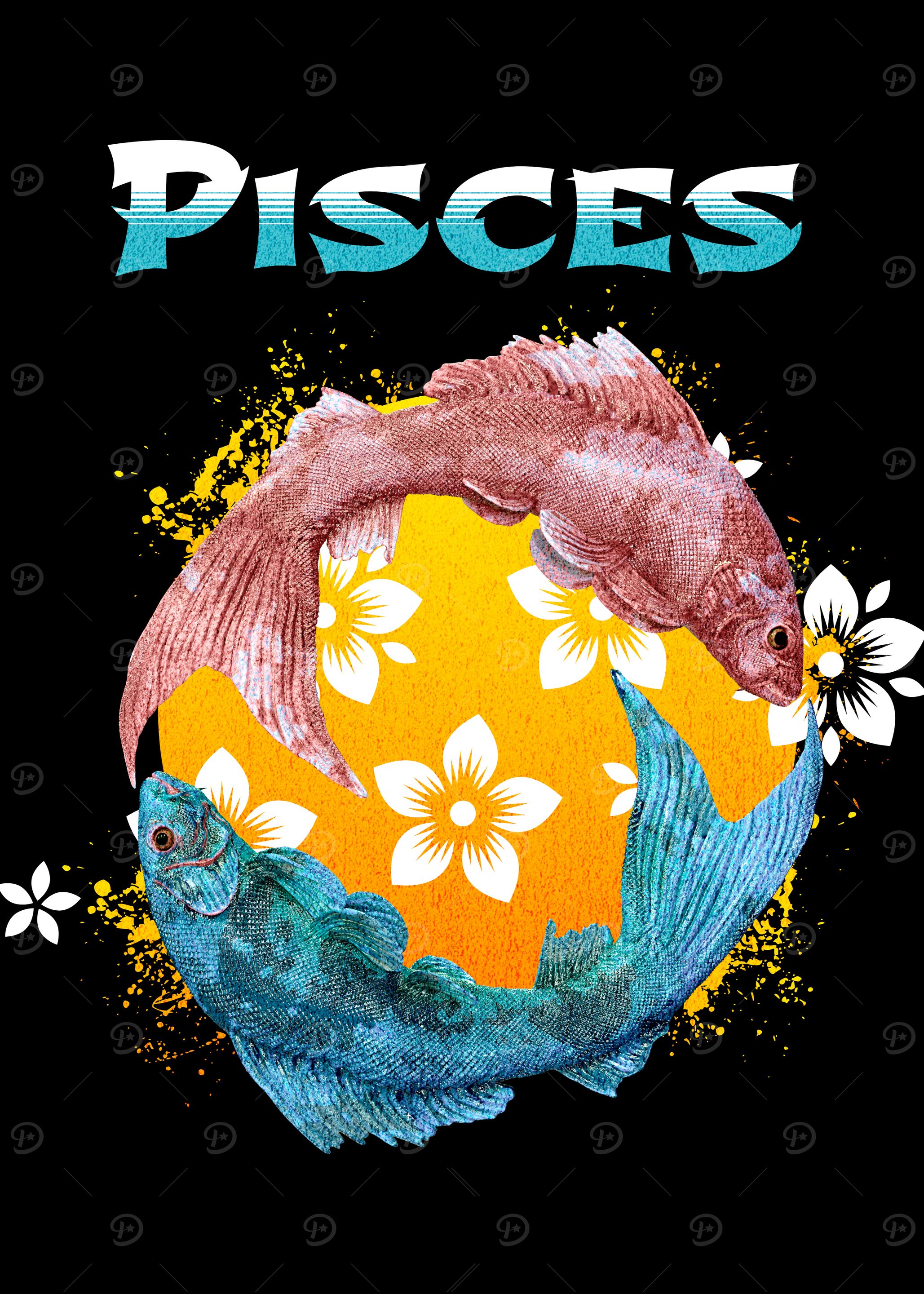 'Pisces Zodiac Sign with Fish Illustration' Poster, picture, metal ...