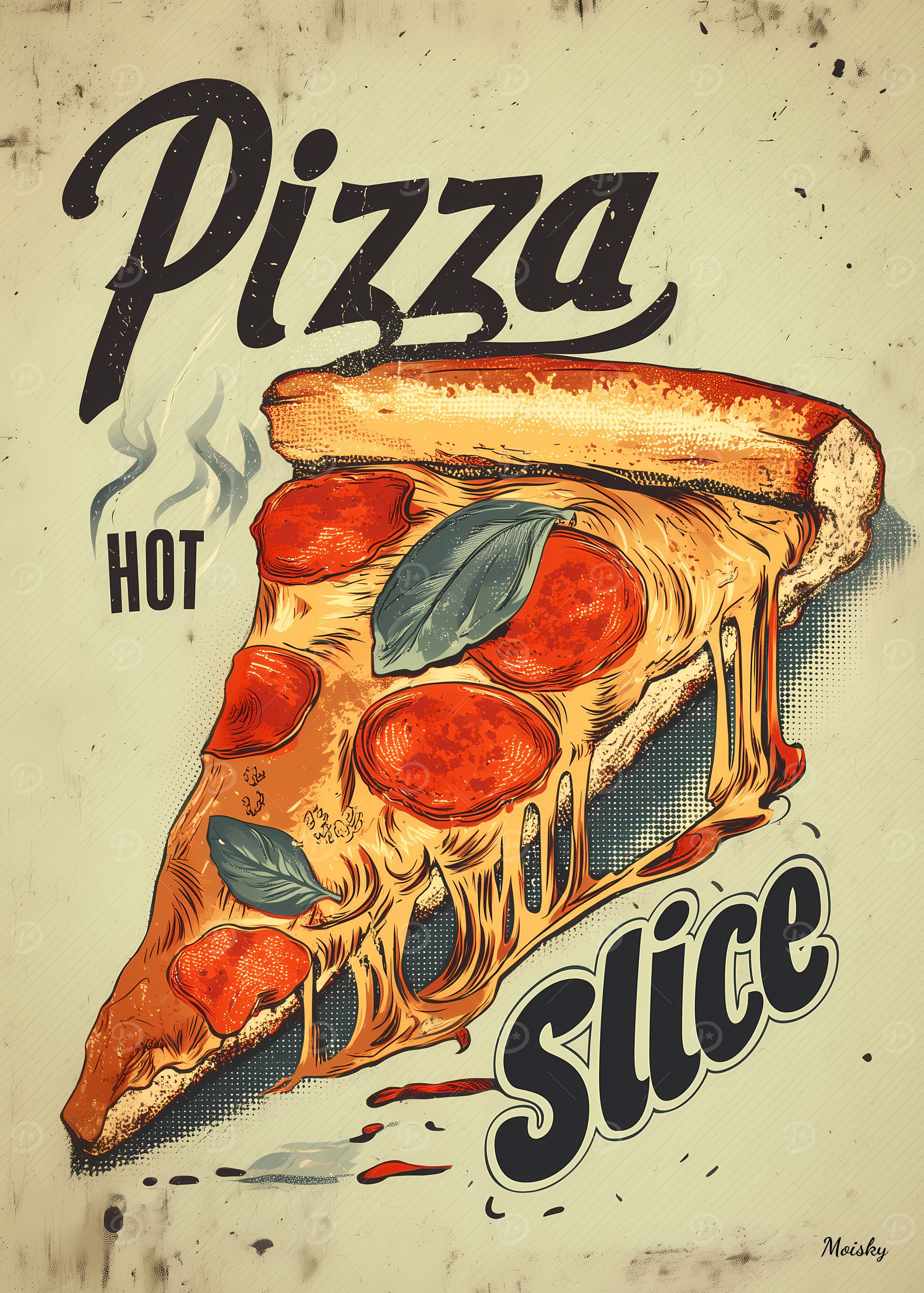 'Retro Pizza Vintage Hot Slice Wall Art' Poster, picture, metal print, paint by Moises Serrano ...