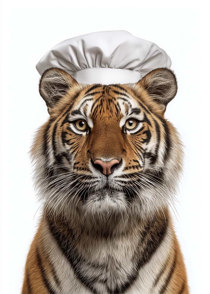 'Tiger Chef Portrait' Poster, picture, metal print, paint by Lazy Owl ...