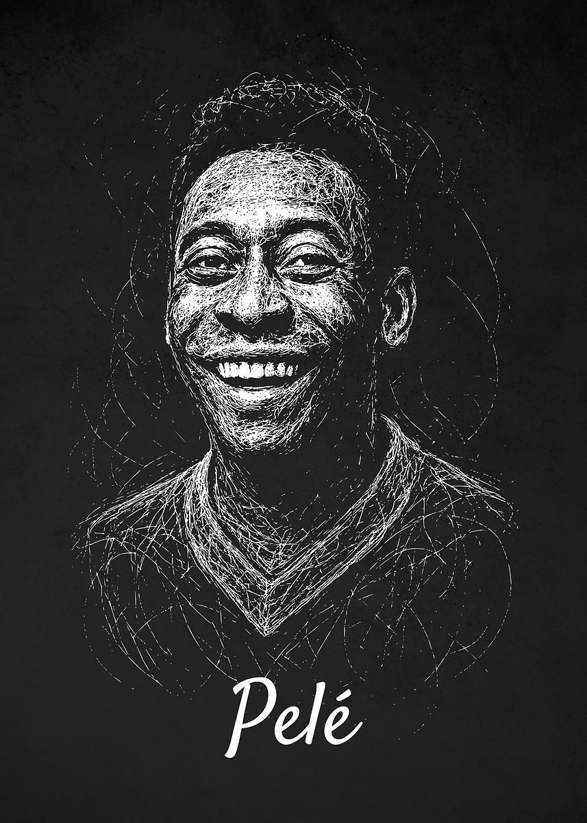 'Pelé Portrait - Black and White Scribble Art' Poster, picture, metal ...