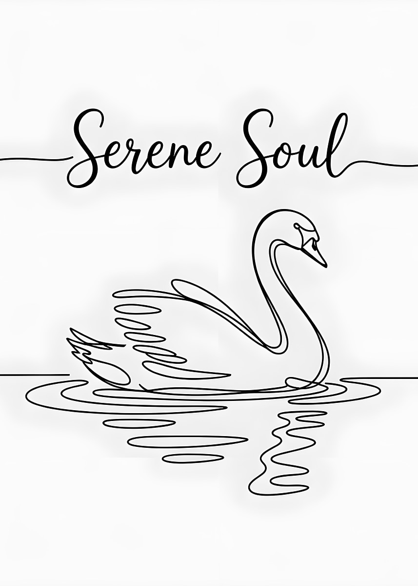 'Serene Soul Swan Line Art' Poster, picture, metal print, paint by ...
