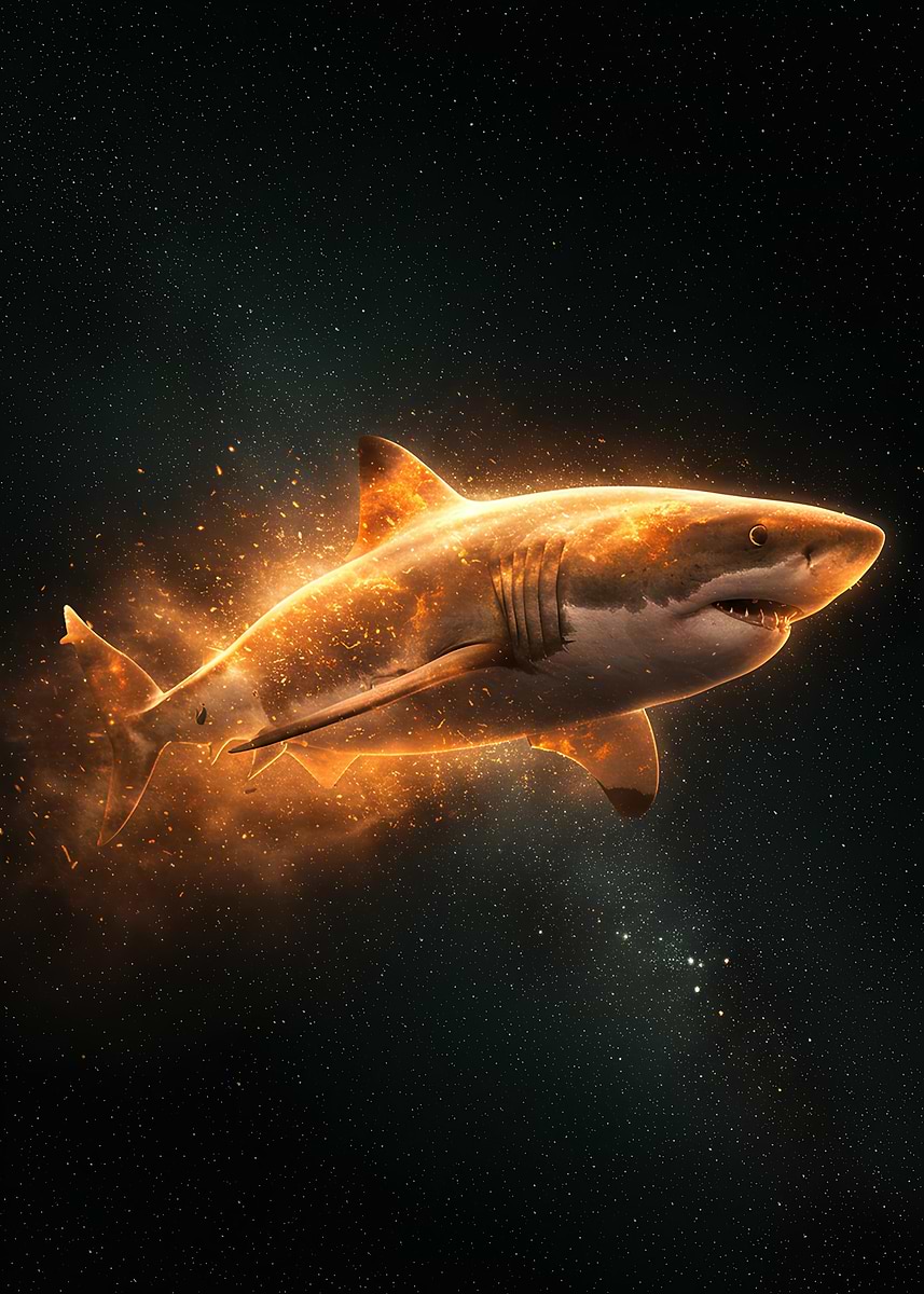 'Fiery Shark in Space' Poster, picture, metal print, paint by Printoria ...