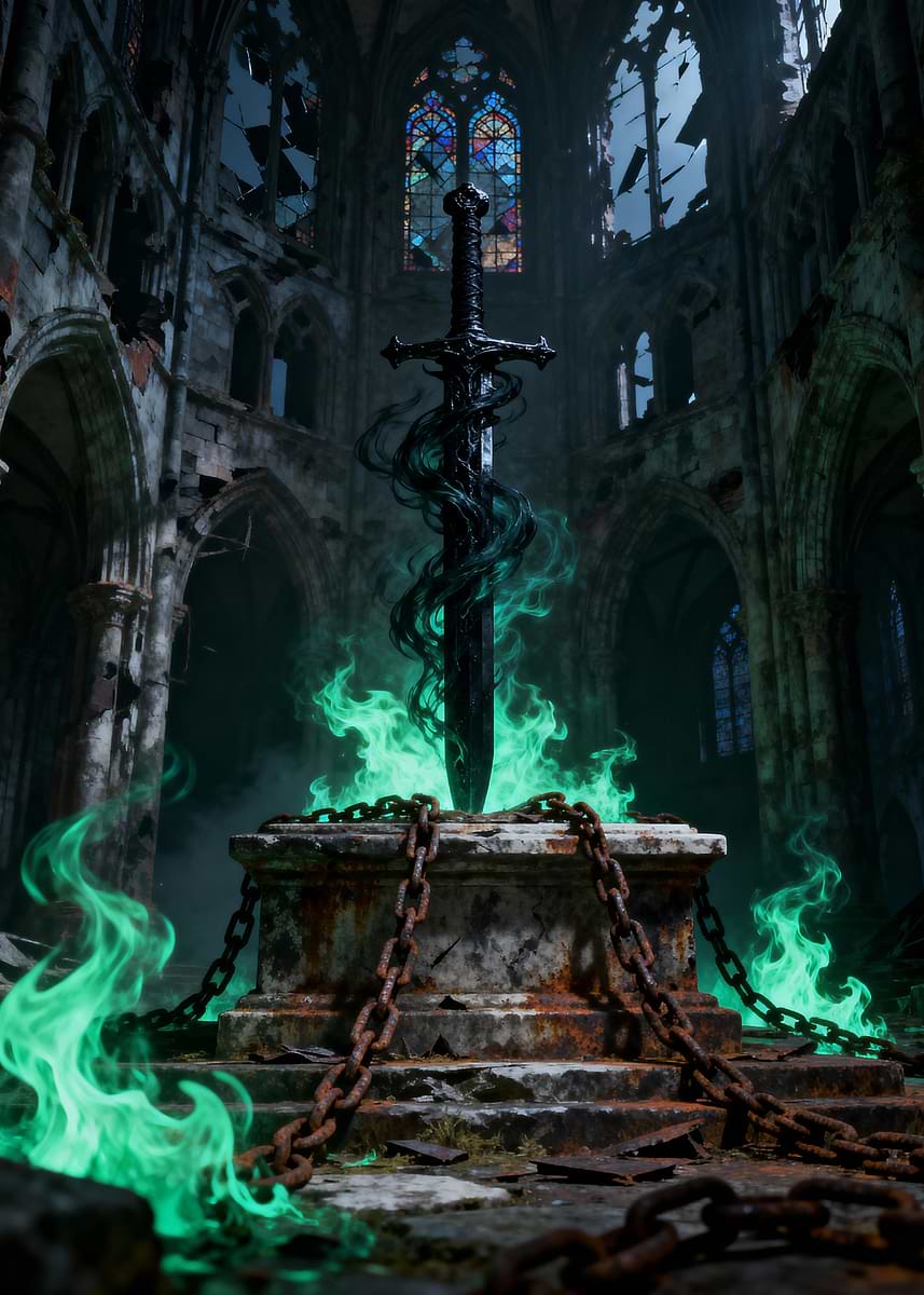 'Enchanted Sword in Ruins' Poster, picture, metal print, paint by Gnudy ...