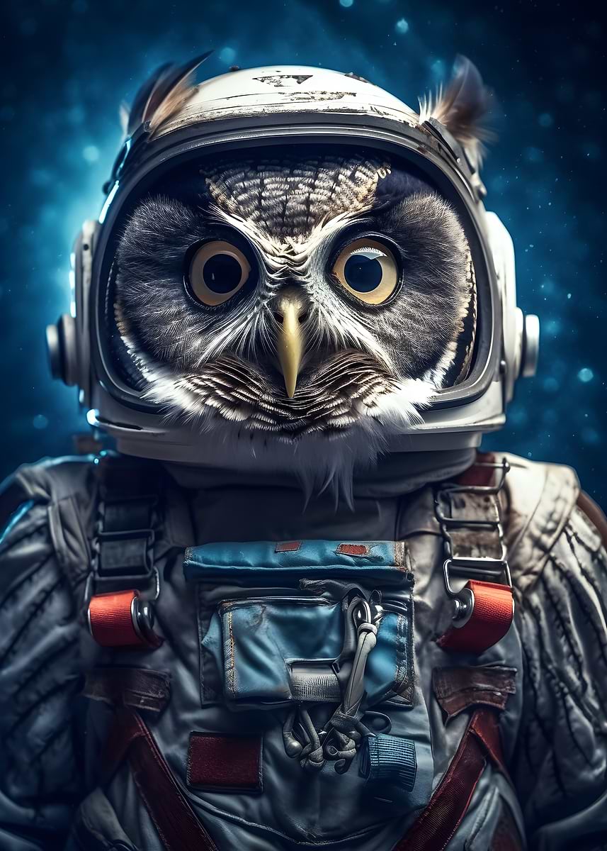'Owl Astronaut in Space Suit' Poster, picture, metal print, paint by ...