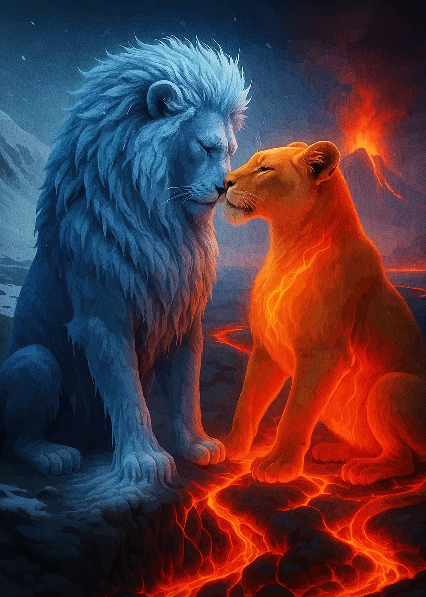 'Ice and Fire Lions Together' Poster, picture, metal print, paint by ...
