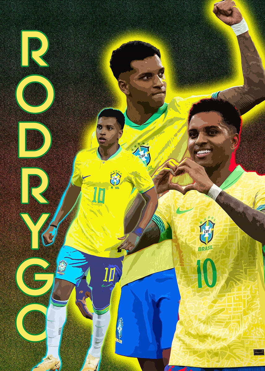 'Rodrygo Brazil Soccer Player Portrait' Poster, picture, metal print ...
