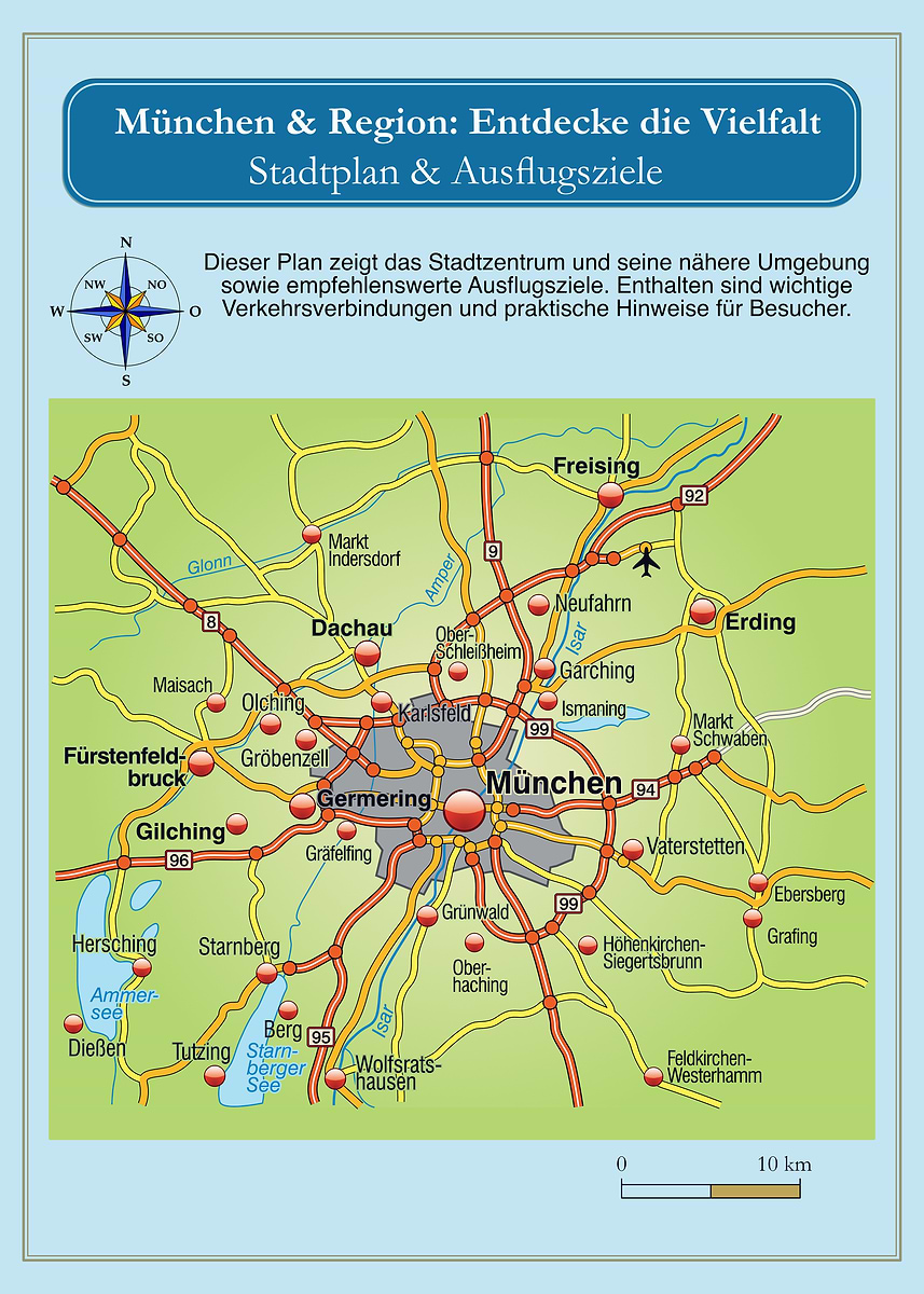 'Munich and Region City Map' Poster, picture, metal print, paint by ...
