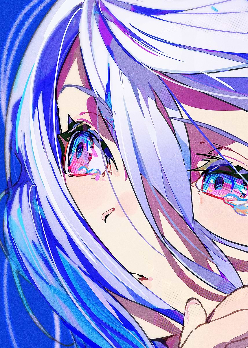 'Anime Girl Crying with Blue Hair' Poster, picture, metal print, paint ...
